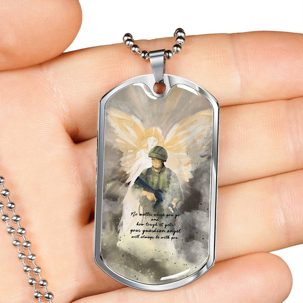 GUARDIAN ANGEL DOG TAG STYLE GOLD/SILVER NECKLACE - Pray for soldiers
